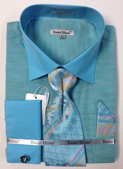 Daniel Ellissa Men's French Cuff Dress Shirt Set - Textured Solid