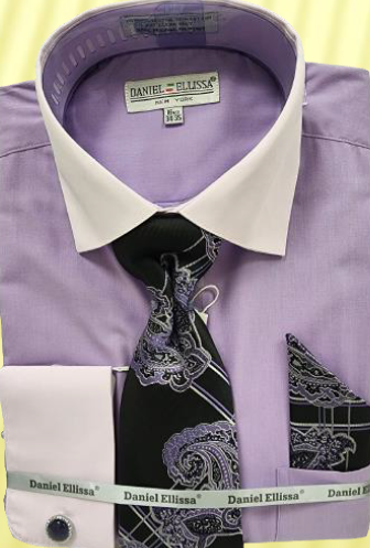 Daniel Ellissa Men's French Cuff Shirt Set - Two Tone Solid