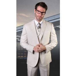 Statement Men's 3 Piece 100% Wool Fashion Suit - Soft Textured Solids