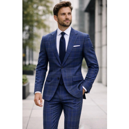 Statement Men's 2 Piece 100% Wool Plaid Suit - Modern Fit