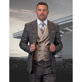 Statement Men's 100% Wool 3 Piece Suit - Textured Plaid
