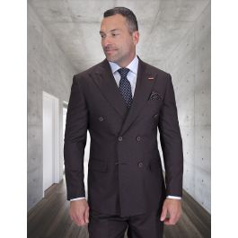 Statement Men's 2 Piece 100% Wool Double Breasted Suit - Micro Windowpane