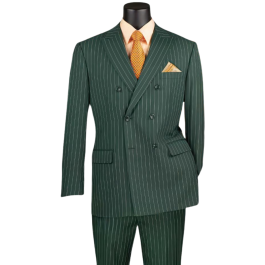 Vinci Men's 2 Piece Double Breasted Outlet Suit - Banker Pinstripe