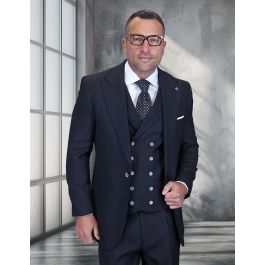 Statement Men's Big and Tall 3 Piece 100% Wool Wide Leg Suit- Woven Texture