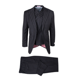 Tiglio Rosso Men's 3 Piece 100% Wool Suit - Wide Leg Pants - Black and ...
