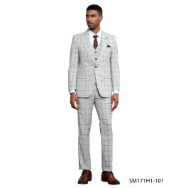 Stacy Adams Men's 3 Piece Hybrid Fit Suit - Twin Lined Windowpane