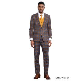 Stacy Adams Men's Outlet 3 Piece Plaid Hybrid Fit Suit - Accent Vest