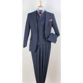 Apollo King Men's 3pc 100% Wool Suit - Wide Peak Lapel