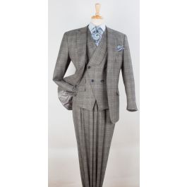 Apollo King Men's 100% Wool 3 Piece Suit - Slanted Fashion Vest