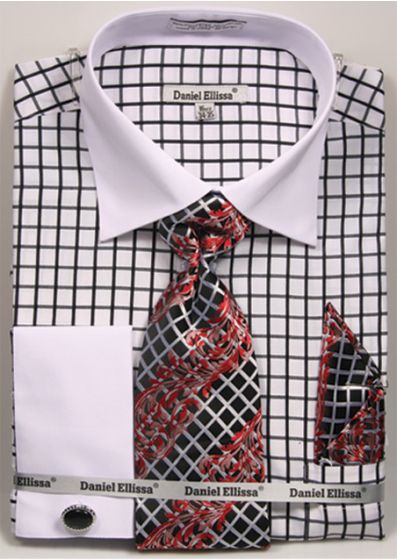 Daniel Ellissa Men's French Cuff Shirt Set - Two Tone Checker