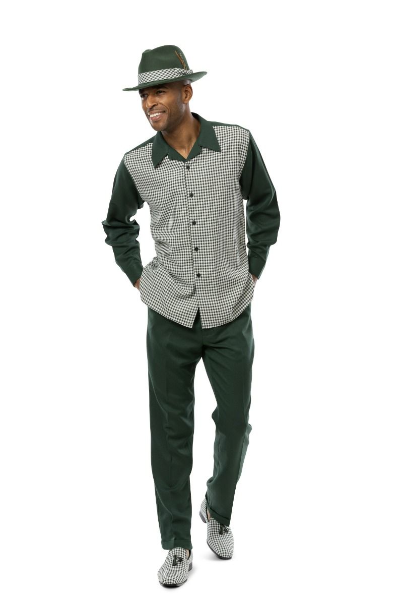 Montique Men's 2 Piece Long Sleeve Walking Suit - Textured Plaid