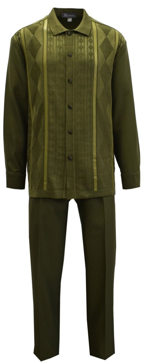 Silversilk Men's 2 Piece Long Sleeve Walking Suit - Diamond Texture