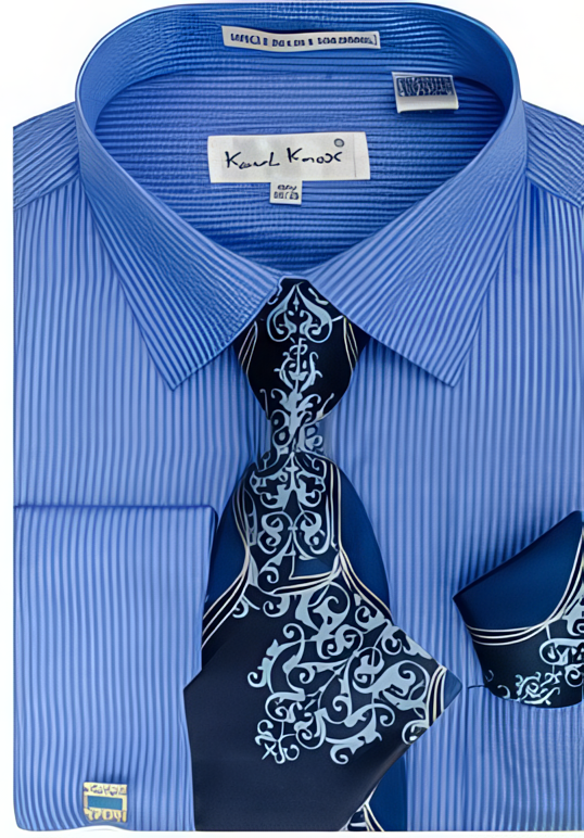 Karl Knox Men's French Cuff Shirt Set - Pinstripe Shirt