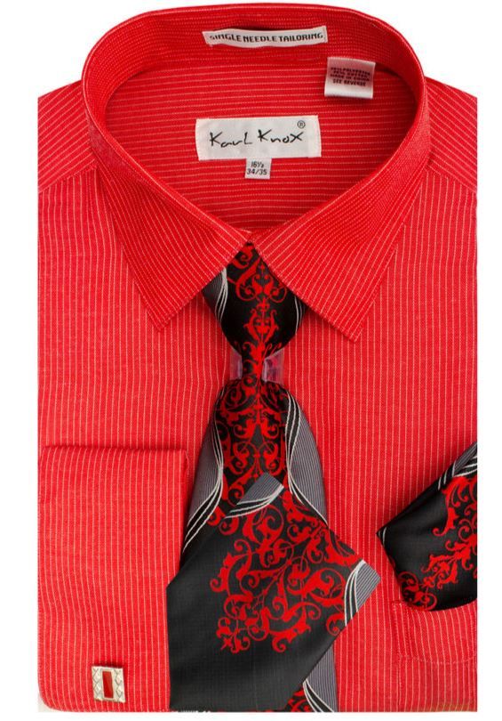 Karl Knox Men's French Cuff Shirt Set - Pinstripe Shirt