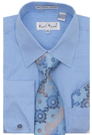 Karl Knox Men's French Cuff Shirt Set - Thin Stripes