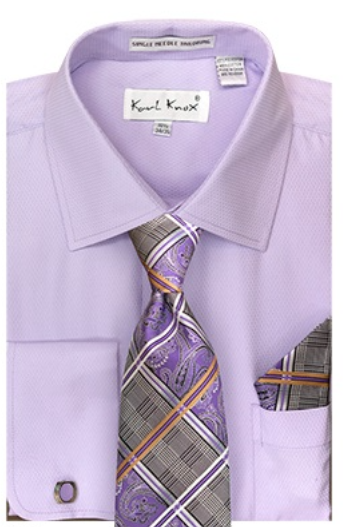 Karl Knox Men's French Cuff Shirt Set - Windowpane Patterns