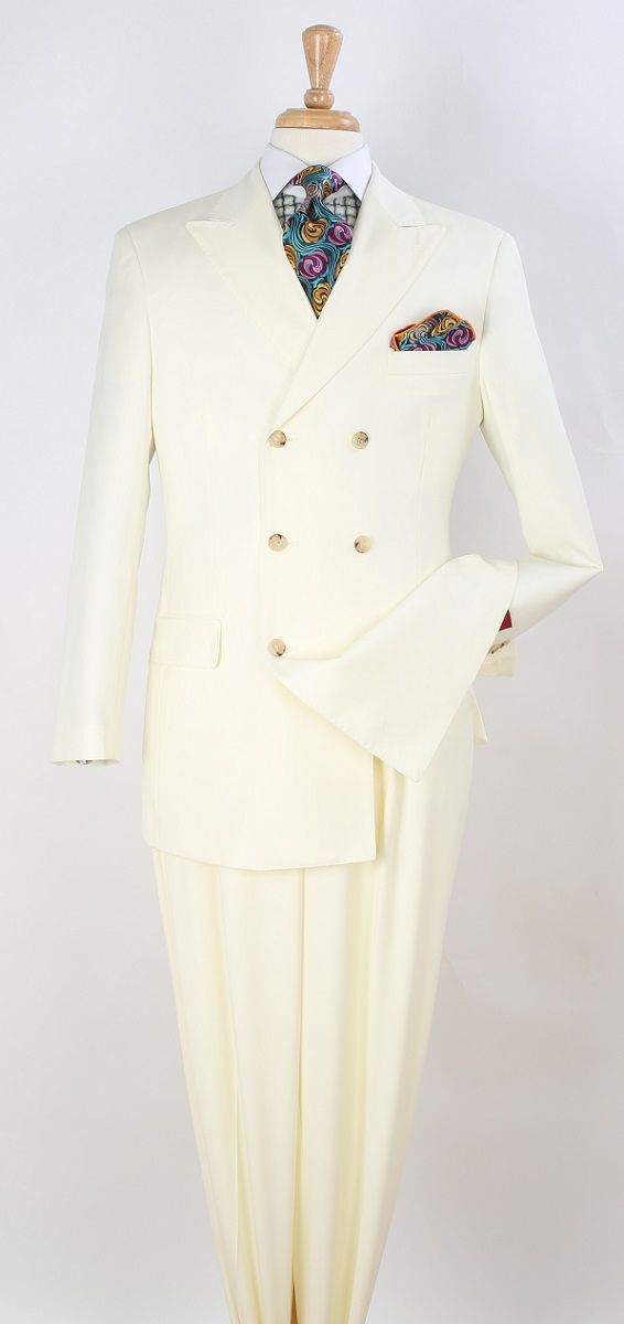 Apollo King Men's 2pc Double Breasted Outlet Suit - Wide Peak Lapel