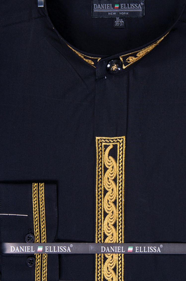 Daniel Ellissa Men's Banded Collar Dress Shirt - Wave Print