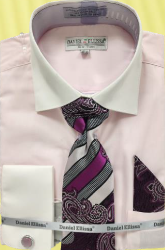 Daniel Ellissa Men's French Cuff Shirt Set - Two Tone Solid
