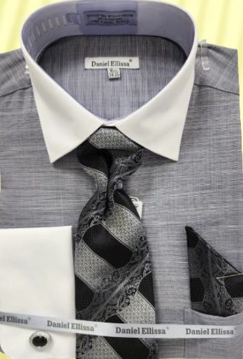 Daniel Ellissa Men's French Cuff Shirt Set - Textured Solid