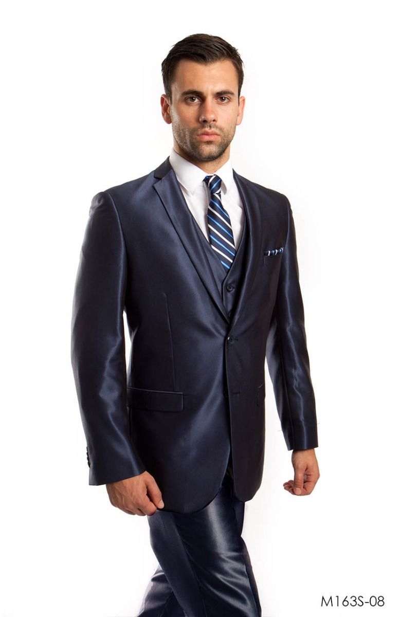 Tazio Men's 3 Piece Slim Fit Suit - Solid Sharkskin