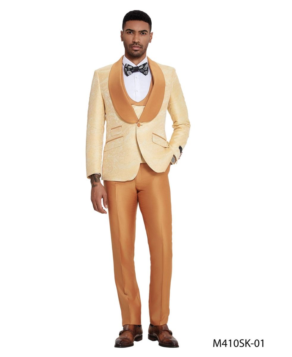 Tazio Men's 3 Piece Skinny Fit Fashion Suit - Wide Shawl Lapel