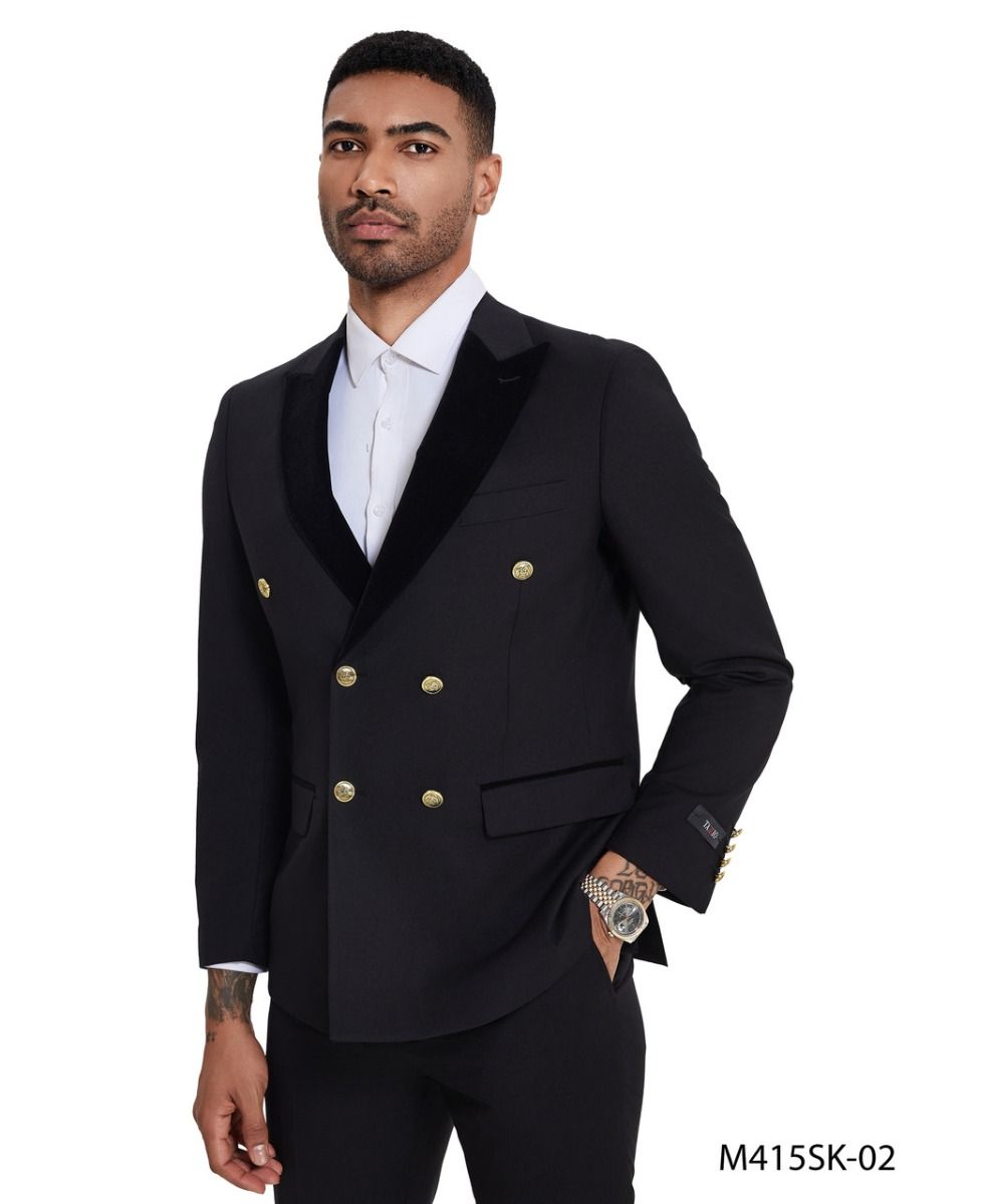 Tazio Men's 2 Piece Skinny Fit Suit - Black Peak Lapel