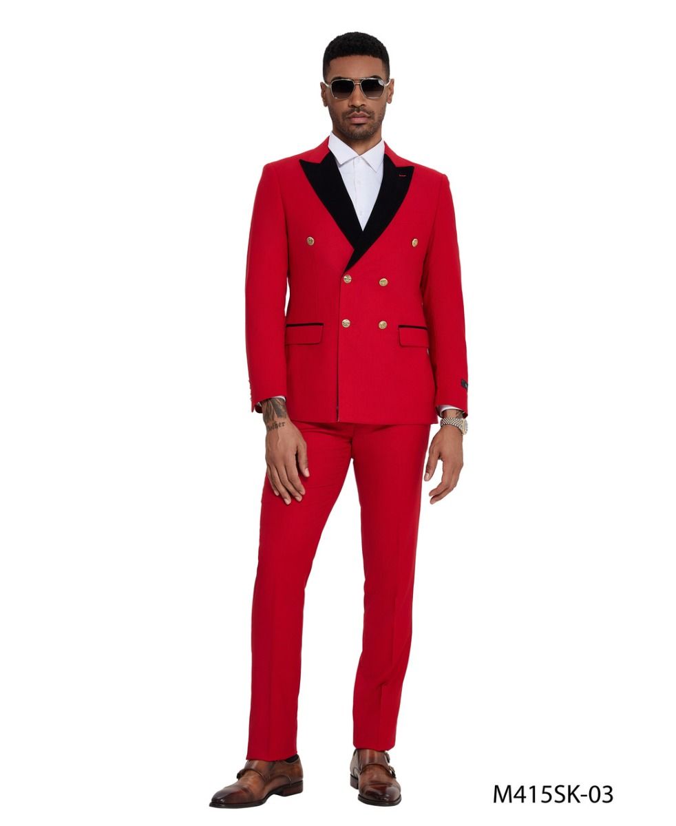 Tazio Men's 2 Piece Skinny Fit Suit - Black Peak Lapel