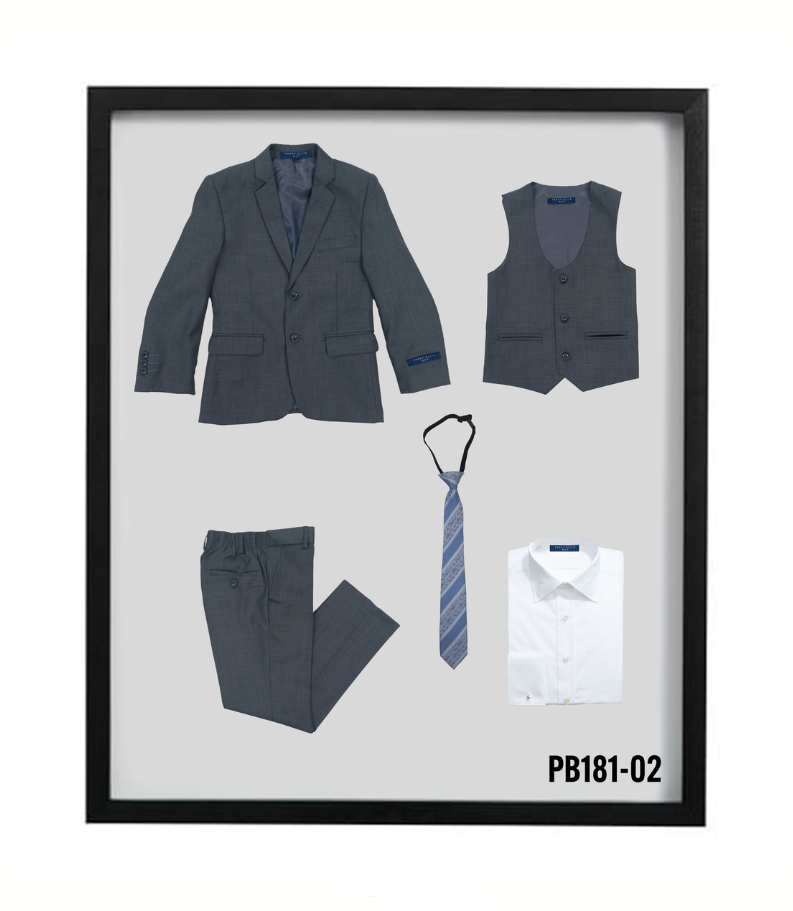 Perry Ellis Boy's 5 Piece Suit with Shirt & Tie - Sharkskin