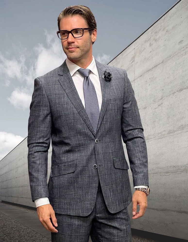 Statement Men's 100% Wool 2 Piece Suit - Textured Design