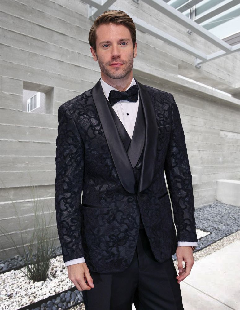 Statement Men's 3 Piece Modern Fit Tuxedo - Lace Design
