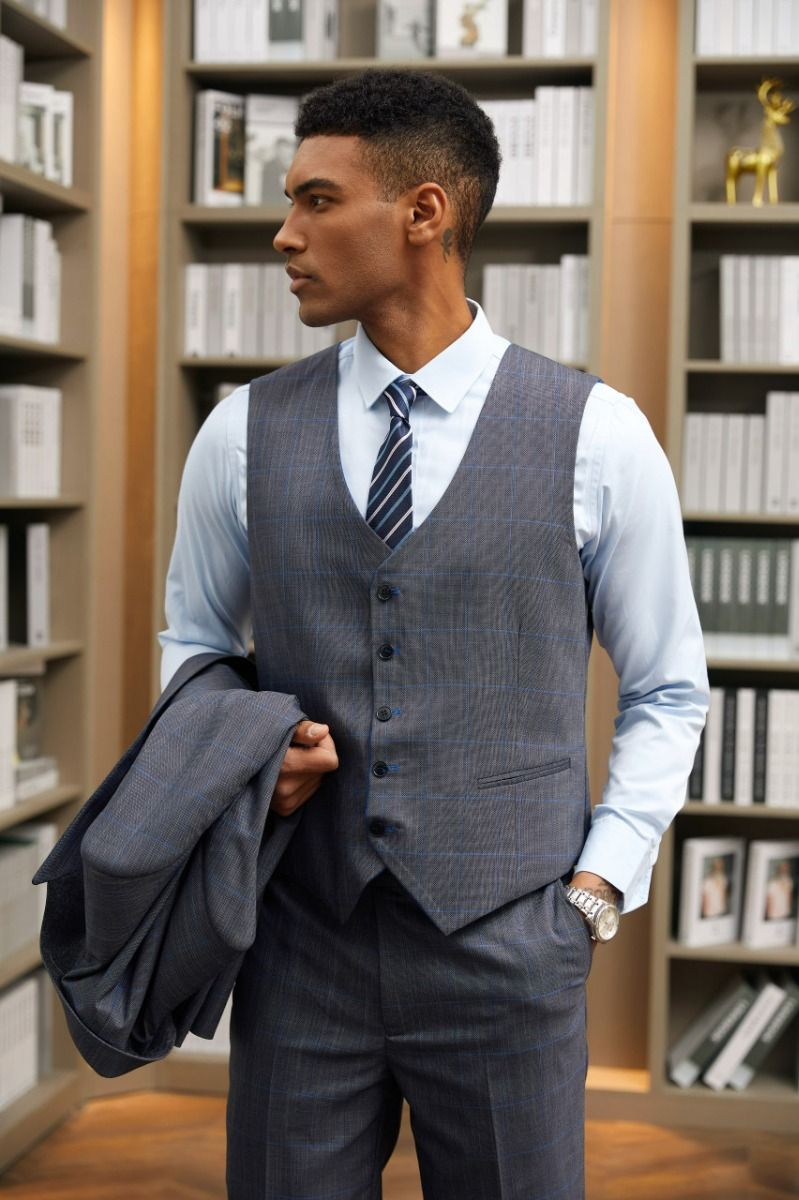 Stacy Adams Men's 3 Piece Hybrid Suit - Bold Reversible Vest