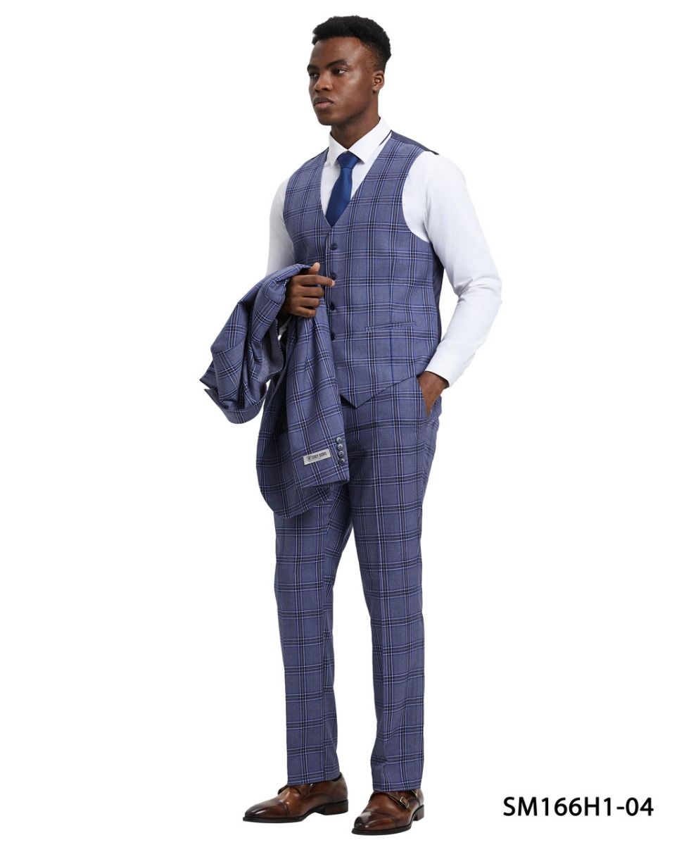 Stacy Adams Men's 3 Piece Hybrid Suit - Triple Line Plaid