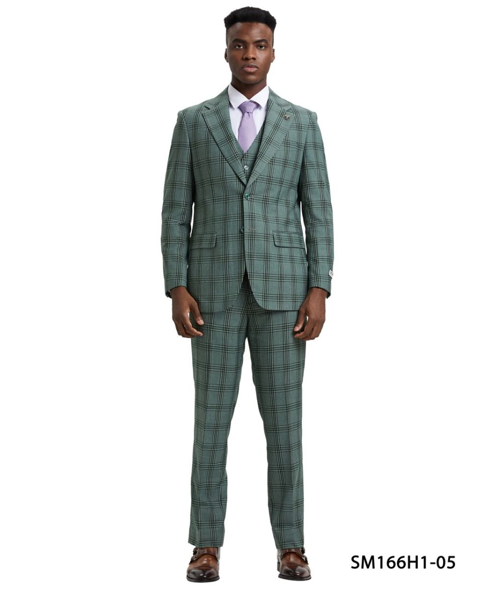 Stacy Adams Men's 3 Piece Hybrid Suit - Triple Line Plaid