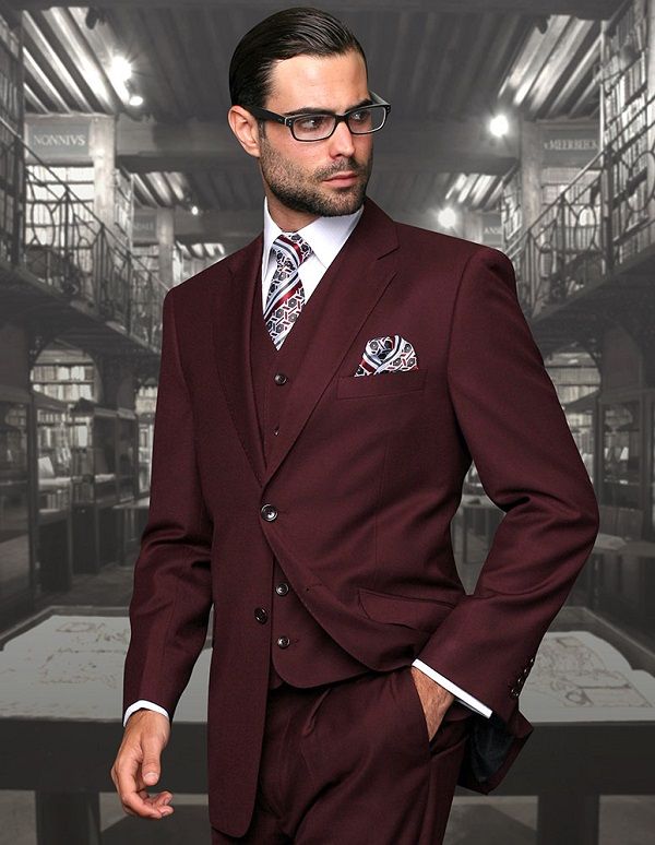 Statement Men's Outlet 100% Wool 3 Piece Suit - Solid Colors