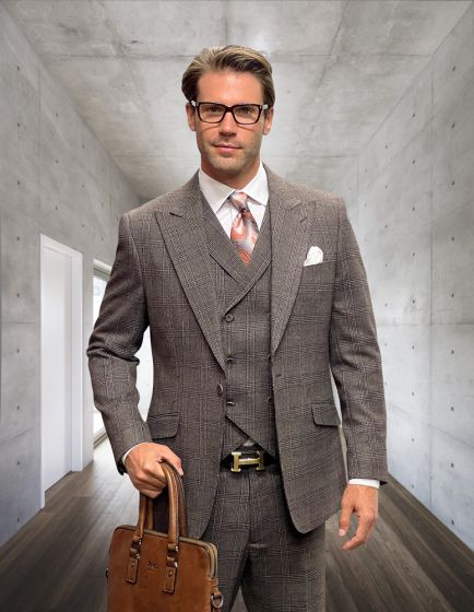Statement Men's 3 Piece 100% Wool Tweed Fashion Suit - Plaid Pattern