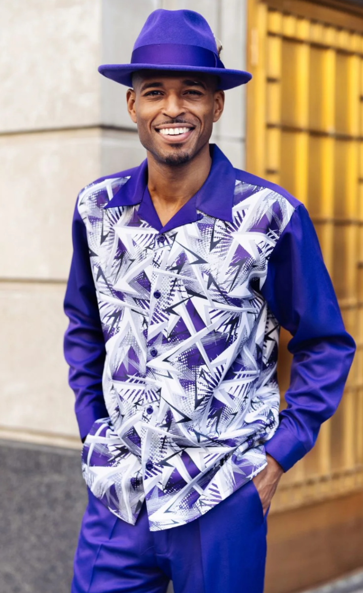 Montique Men's 2 Piece Long Sleeve Walking Suit - Sharp Geometric Pattern