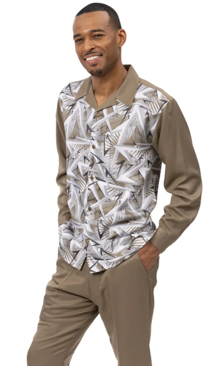 Montique Men's 2 Piece Long Sleeve Walking Suit - Sharp Geometric Pattern