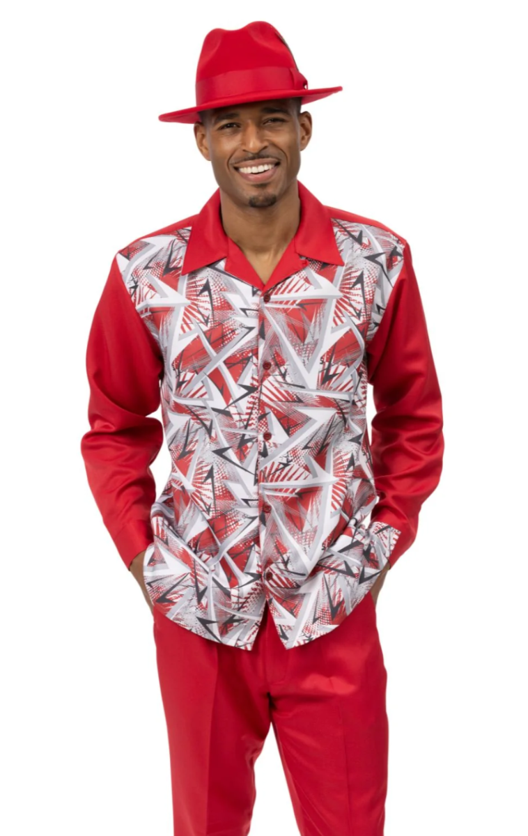 Montique Men's 2 Piece Long Sleeve Walking Suit - Sharp Geometric Pattern