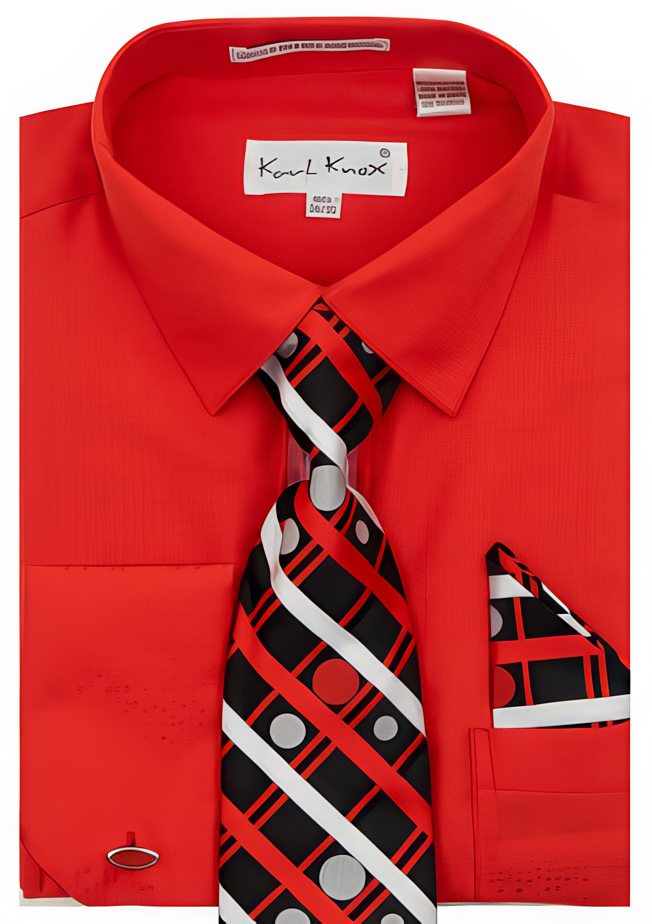 Karl Knox Men's French Cuff Shirt Set - Bold Windowpane