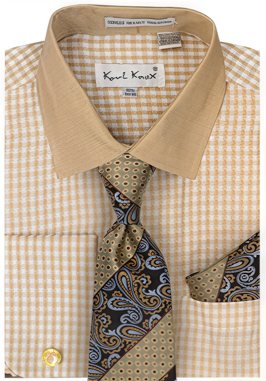 Karl Knox Men's French Cuff Shirt Set - Jacquard Dot