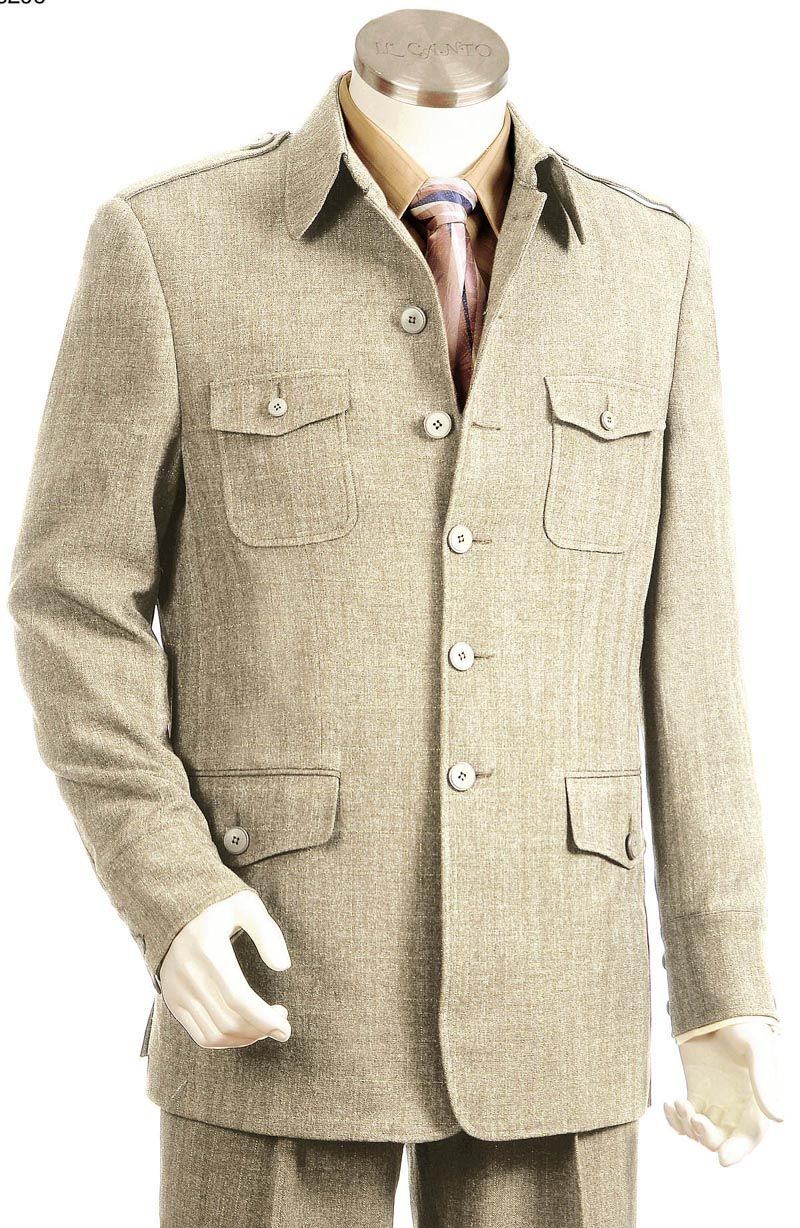 Canto Men's 2 Piece Wool Feel Military Fashion Suit - 6 Button