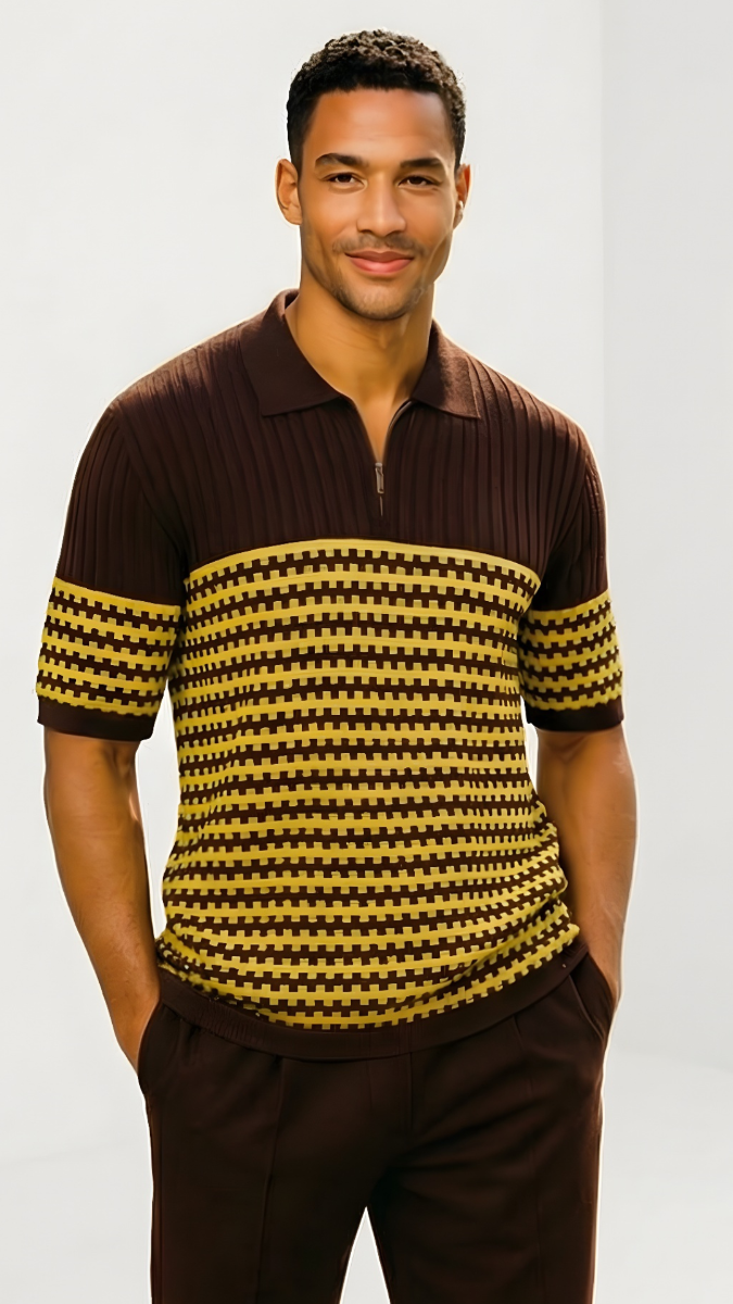 Stacy Adams Men's Knit Shirt - Fancy Stripe Pattern