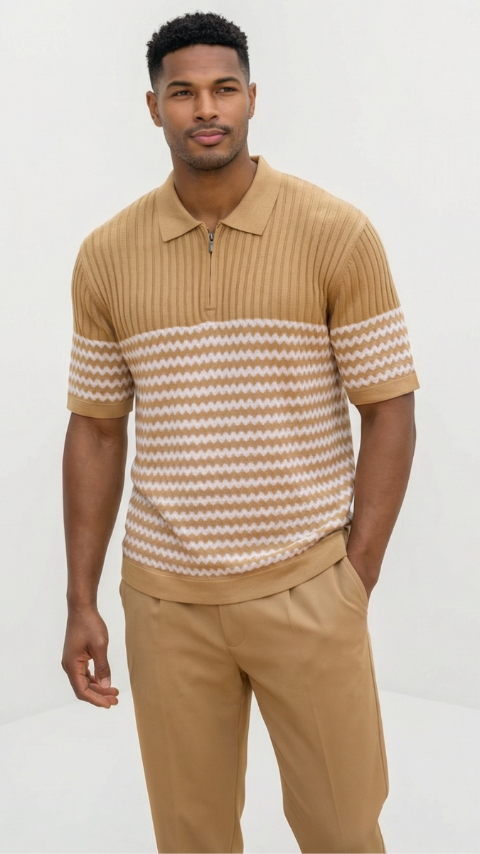Stacy Adams Men's Knit Shirt - Fancy Stripe Pattern