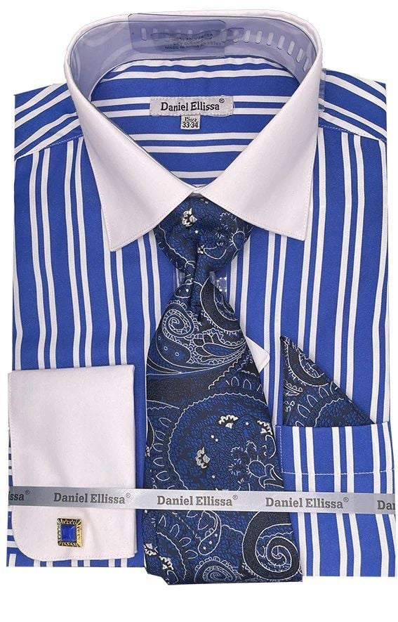 Daniel Ellissa Men's Outlet French Cuff Shirt Set - Twin Stripes