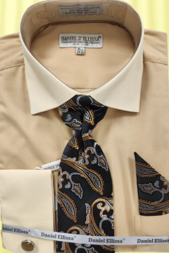 Daniel Ellissa Men's French Cuff Shirt Set - Two Tone Solid