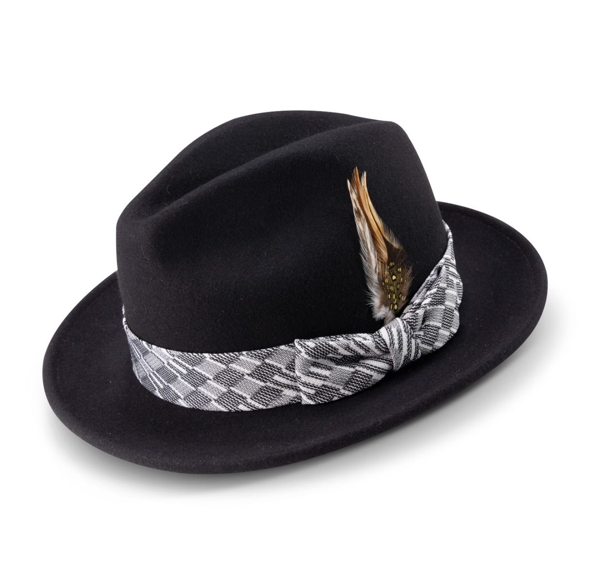 Montique Men's Wool Felt Hat - Abstract Checker Band