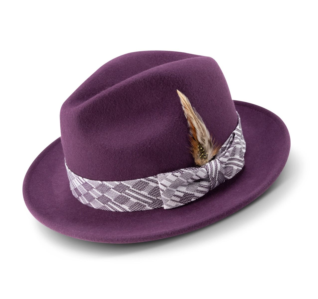 Montique Men's Wool Felt Hat - Abstract Checker Band