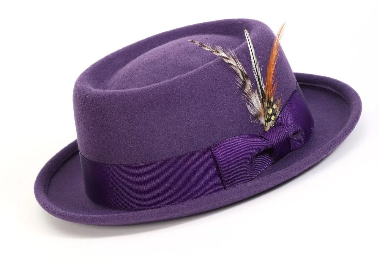 Montique Men's Porkpie Style Felt Hat - Solid Color