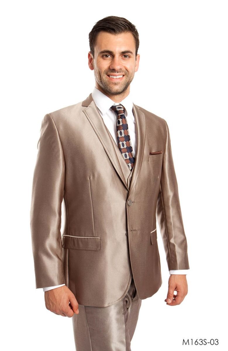 Tazio Men's 3 Piece Slim Fit Suit - Solid Sharkskin